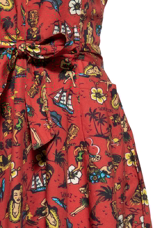 Queen Kerosin Damen Swing Kleid Hawaii rot