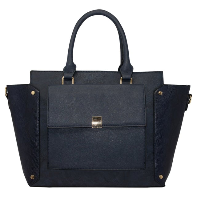 Front Pocket Tote Bag Navy Snake Print