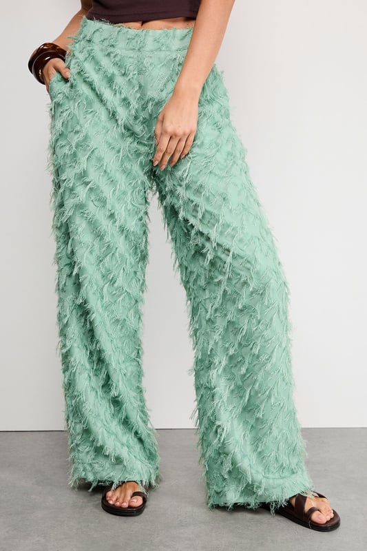 Fluffy High Waisted Wide Leg Trouser