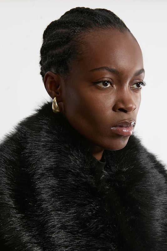 Wool Blend Detachable Faux Fur Belted Midi Coat