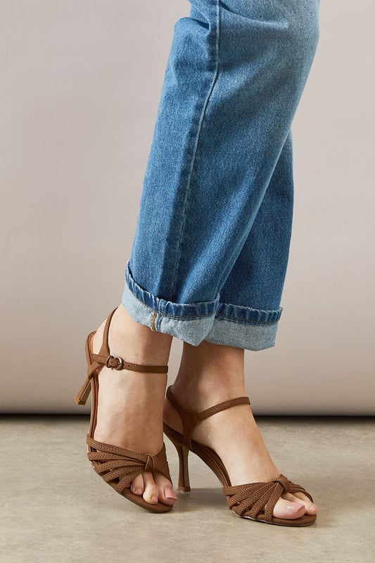 Isaura Faux Leather Stitch Detail Knotted High Stiletto Heel Sandals