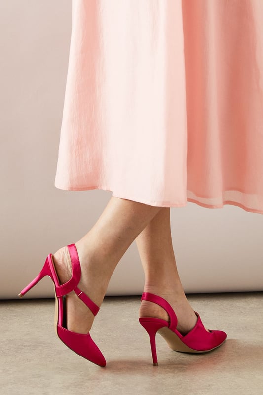 Wide Fit Everly Satin Asymmetric Pointed Stiletto High Heel Court Shoes