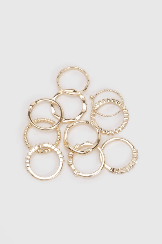 Gold 10 Pack Rings