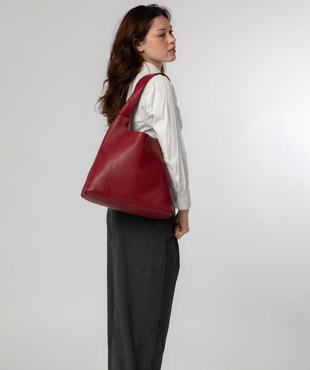 'Renata' Darkest Red Leather Shoulder Bag