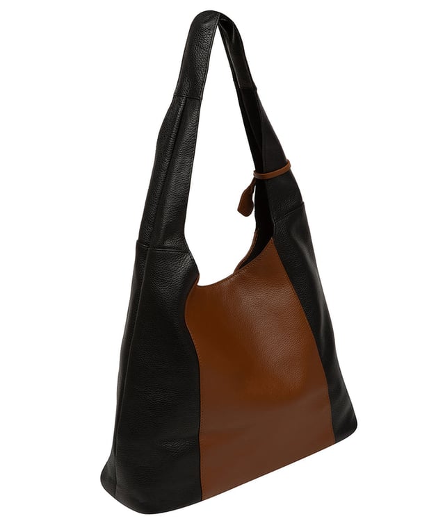 'Renata' Black & Tan Leather Shoulder Bag