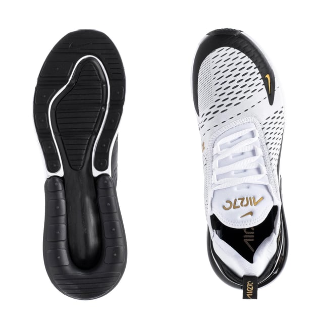Nike Air Max 270 Trainers in White/Metallic Gold/Black
