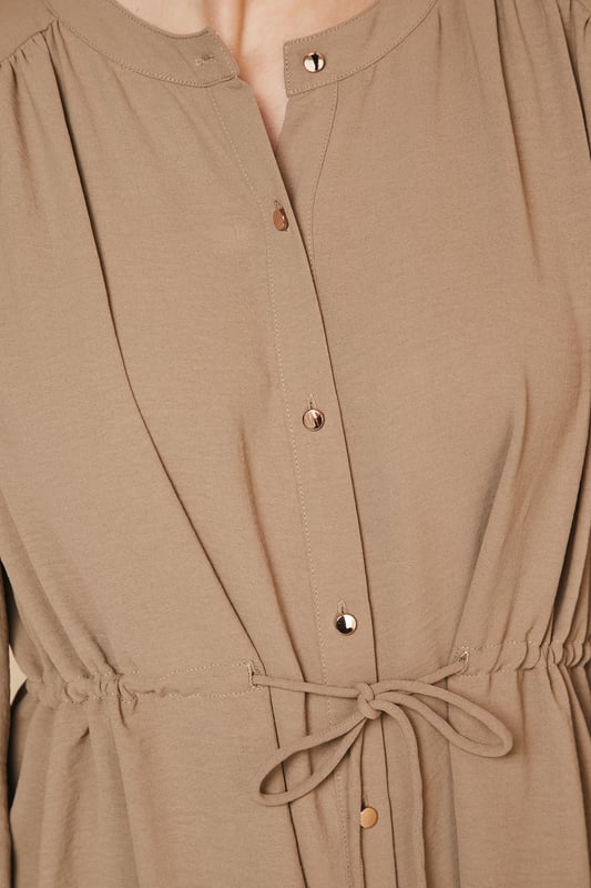 Woven Drawstring Button Shirt