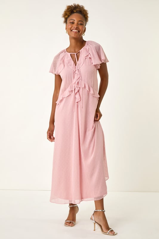 Metallic Dobby Frill Midi Dress
