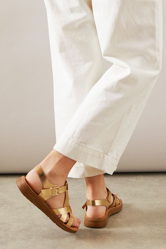Good For The Sole: Grace Faux Leather T-bar Flexi Comfort Low Wedge Sandals