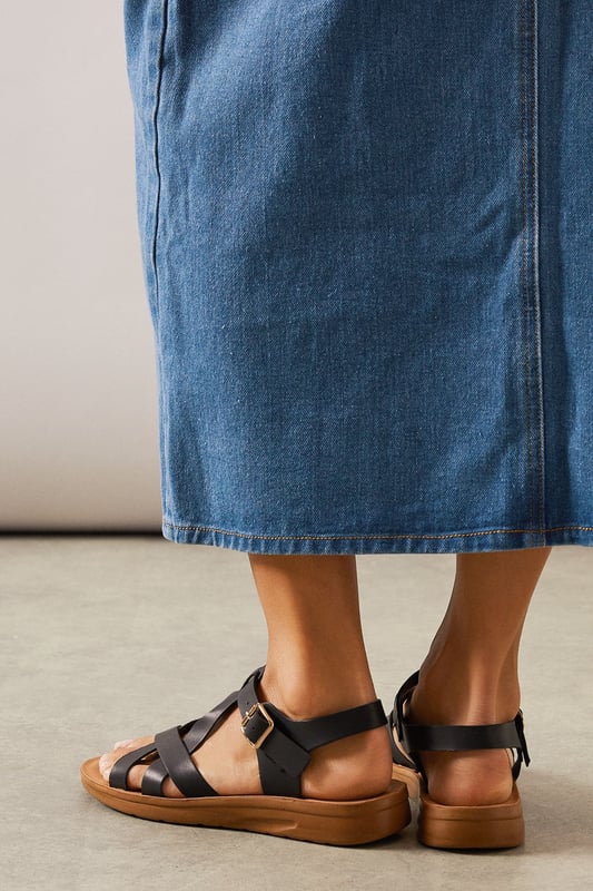 Good For The Sole: Grace Faux Leather T-bar Flexi Comfort Low Wedge Sandals