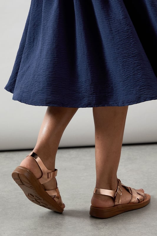 Good For The Sole: Grace Faux Leather T-bar Flexi Comfort Low Wedge Sandals