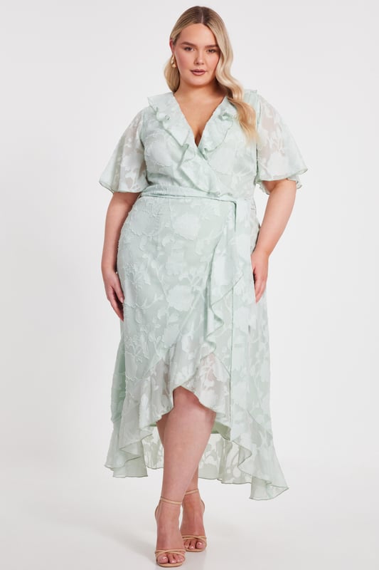 Curve Sage Jacquard Frill Midaxi Dress