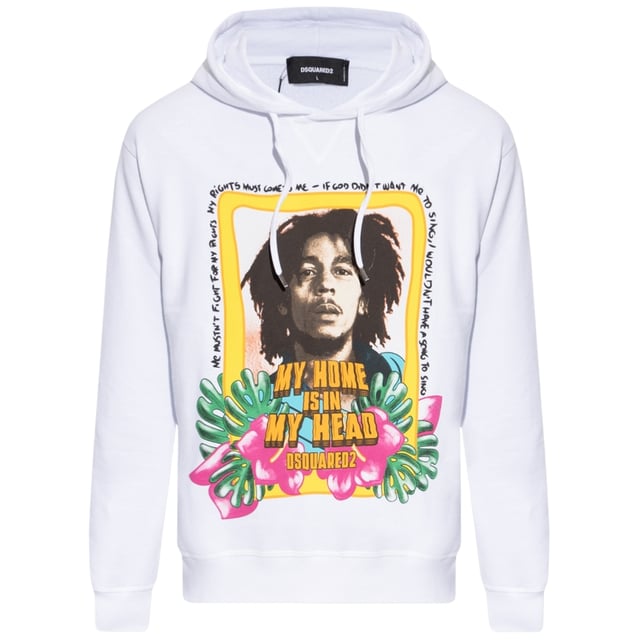 Dsquared2 Cool Fit Bob Marley Logo Weißer Kapuzenpullover