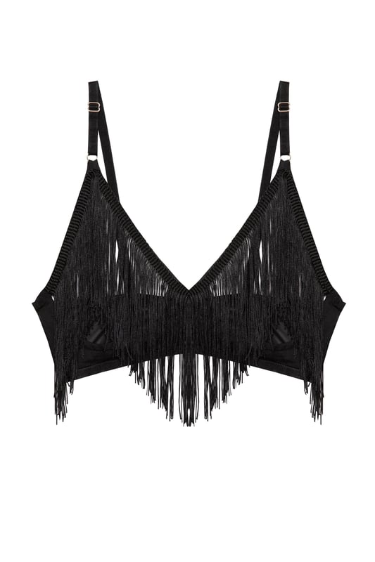 Bettie Page Lingerie Western Floral Embroidery & Fringe Open Cup Bra