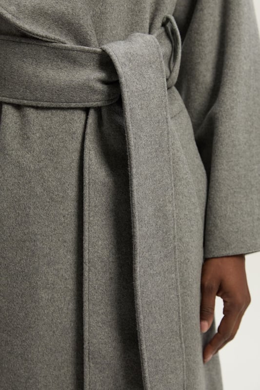 Brushed Wool Belted Wrap Tailored Maxi Coat