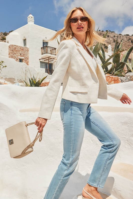 Ivory Boucle Jacket With Collar