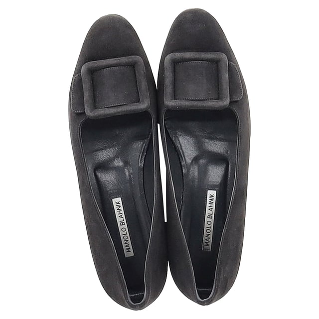 Manolo Blahnik Maydi Ballet Flats in Black Suede