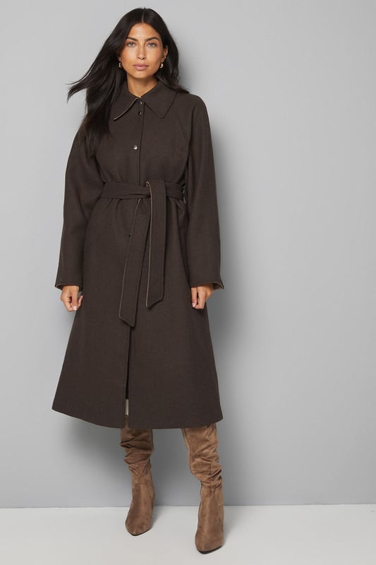Wool Blend Belted Longline Coat