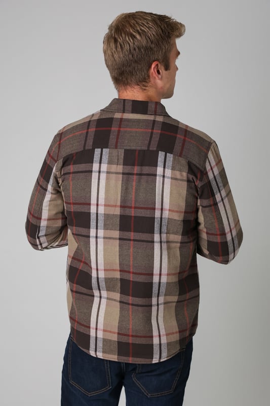 Grey Checked Padded Shirt With Sherpa Lining