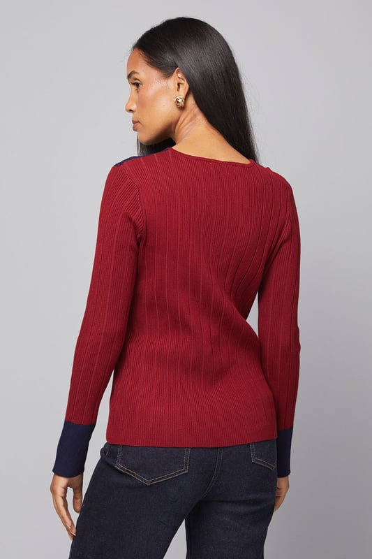 Colour Block Rib Detail Knitted Top