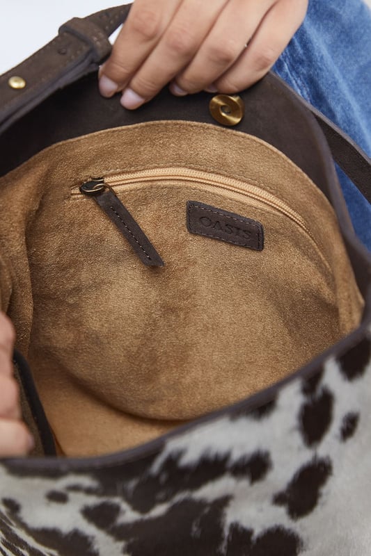 Lilah Cow Print Pony Leather Slouch Bag