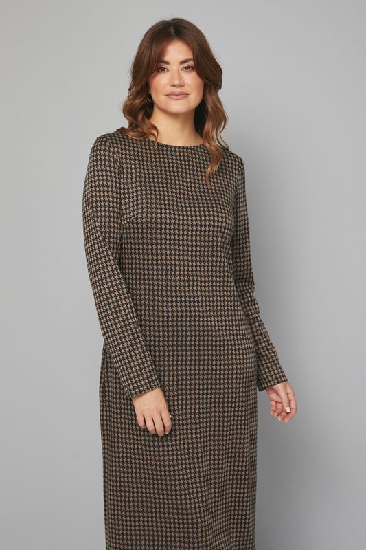 Dogtooth Jacquard Ponte Midi Dress