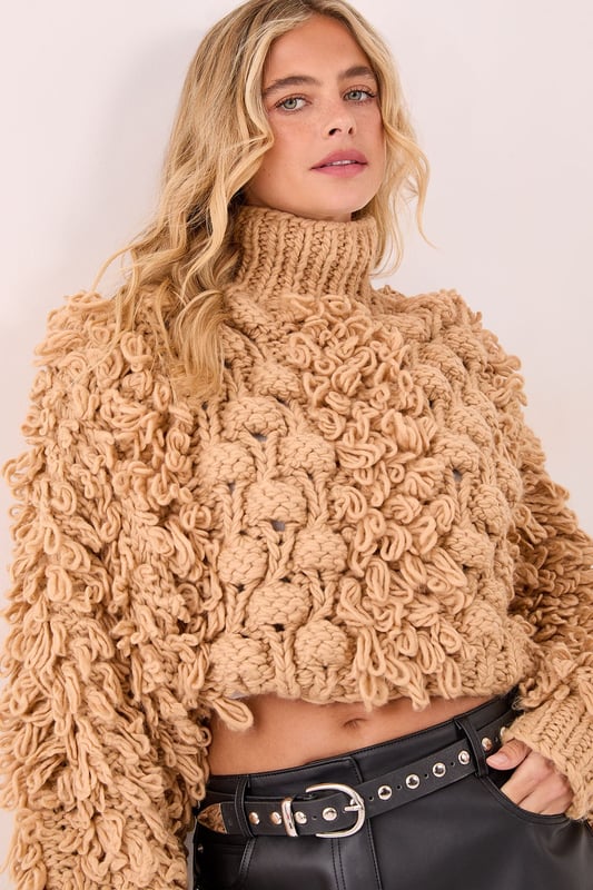 Loopy Bobble Mix High Neck Cropped Jumper