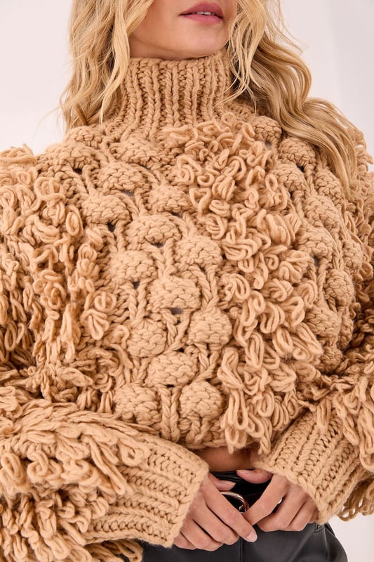 Loopy Bobble Mix High Neck Cropped Jumper
