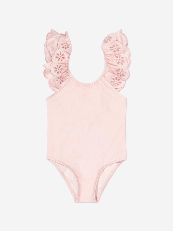 Girls Everley Embroidered Swimsuit in Pink