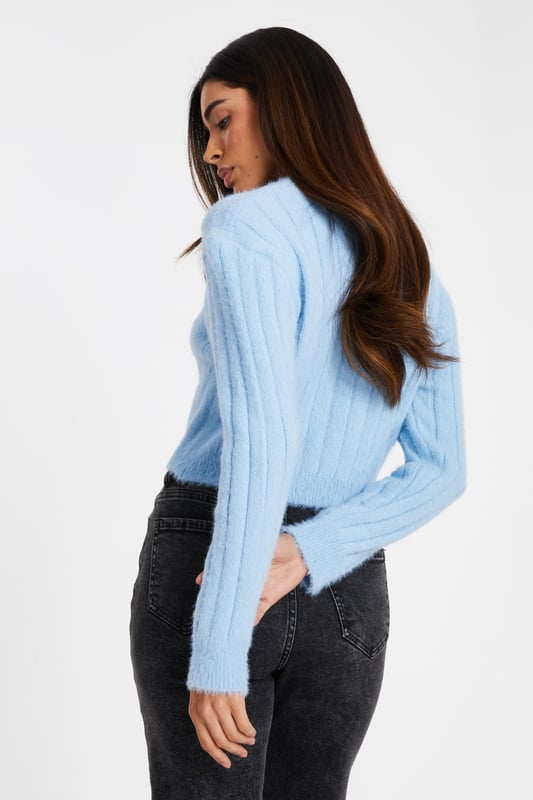 Blue Fluffy Knit Jumper