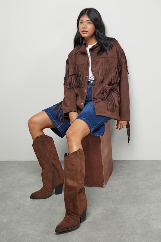 Faith: Alma Faux Suede Straight Leg Western Knee Boots