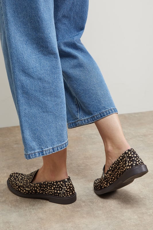 Beth Deer Print Pony Leather Grandad Loafers