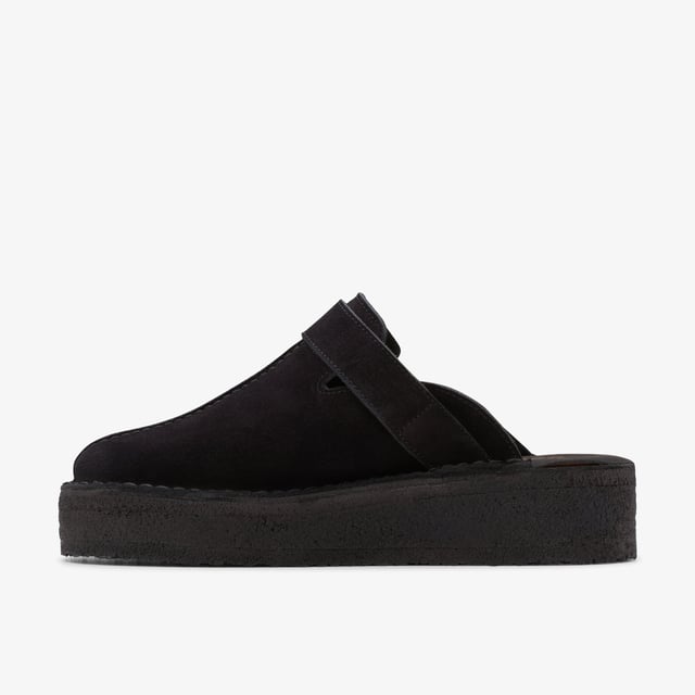 Trek Wedge Mule Black Suede Shoes