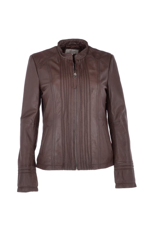 Real Leather Mandarin Collar Jacket
