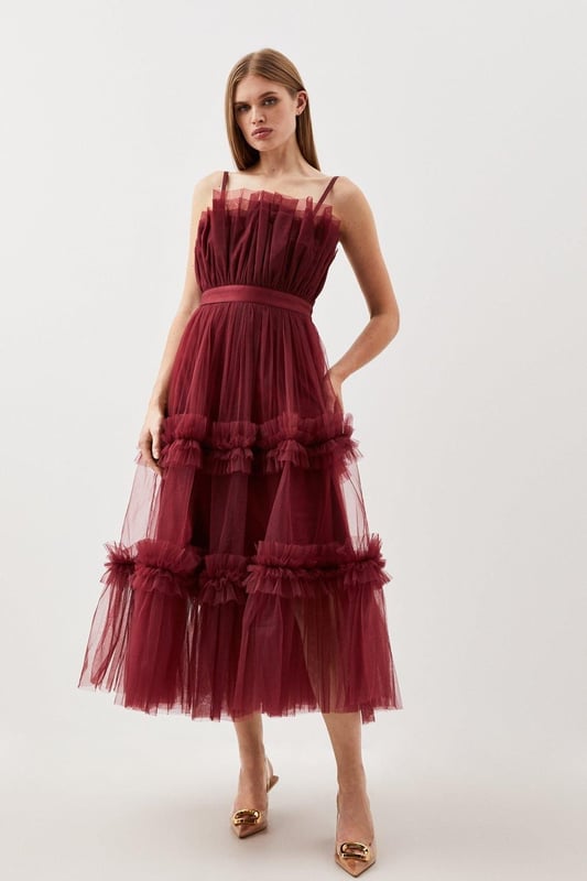 Tulle Bandeau Tiered Midi Dress
