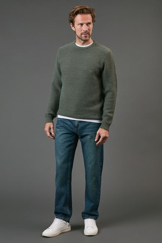 Tuck Stitch Yoke Crew Neck Jumper