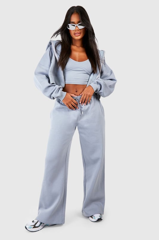 Seam Detail Crop Top 3 Piece Hooded Tracksuit