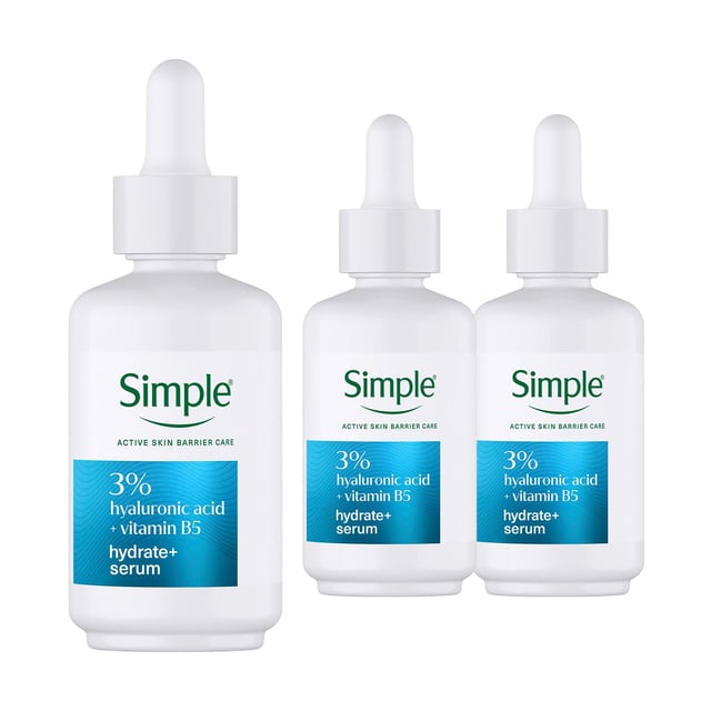 Simple Hydrate+ Serum 3% Hyaluronic Acid + B5 Moisture Boost 30ml, 3 Pack