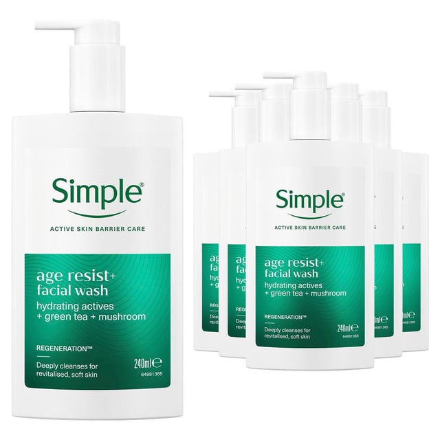 Simple Age Resist+ Facial Wash Anti-Ageing Hydrating Cleanser 240ml, 6 Pack