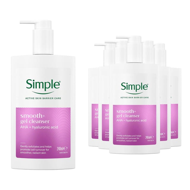 Simple Smooth+ Gel Facial Cleanser Softening Daily Face Wash 240ml, 6 Pack