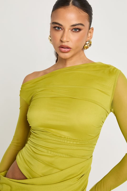 Mesh Mix Draped Midaxi Dress