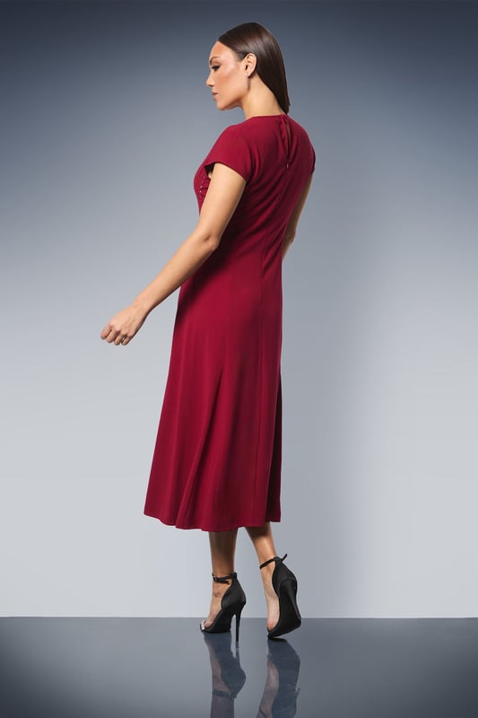 Studded Fit & Flare Crepe Midi Dress