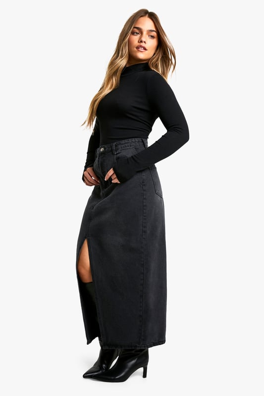 Petite Split Front Denim Maxi Skirt