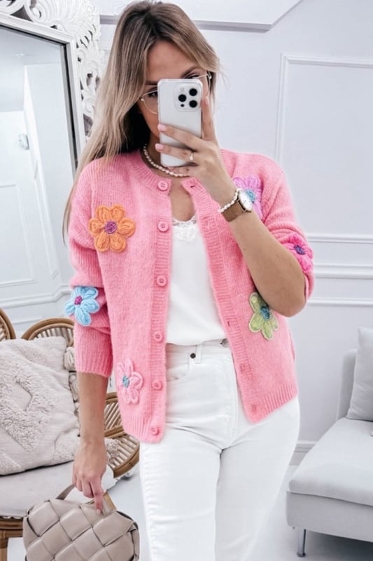 Floral Embroidered Knit Cardigan