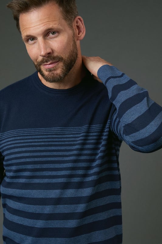Navy Placement Stripe Crew Neck Knitted Jumper