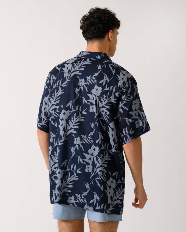 Floral Tropic Aop Desert Sky Bowling Shirt in Dark Blue