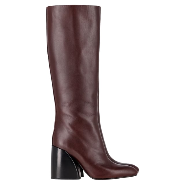 Chloé Block-Heel Knee-High Boots in Burgundy Leather