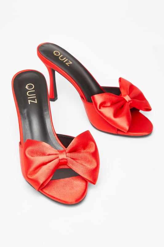 Red Satin Bow Mule Heels