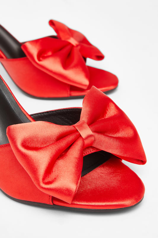 Red Satin Bow Mule Heels