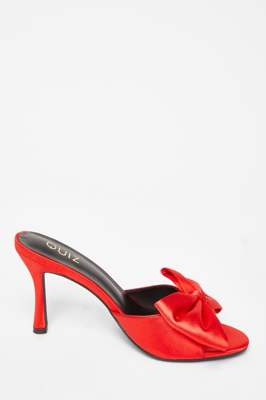 Red Satin Bow Mule Heels